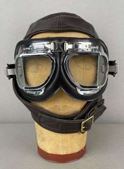 WW2 Leather Aviator Helmet and Goggles - Matthew Bullock Auctioneers