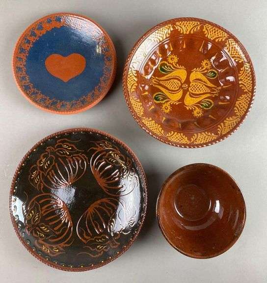 Group of 4 Redware Pottery Dishes - Matthew Bullock Auctioneers
