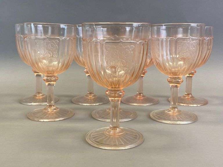 Set of 8 Mayfair Open Rose Pink Depression Glass Wine Glasses - Matthew ...