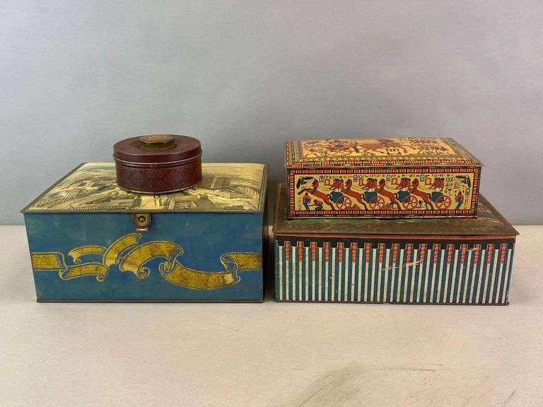 Group of 4 Tin Advertising Boxes - Matthew Bullock Auctioneers