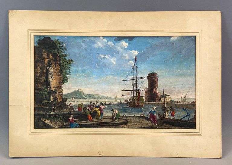 J. Boydell A Sea Port in Italy Hand Embellished Engraving on Paper ...
