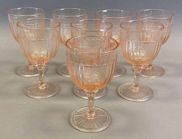 Set of 8 Mayfair Open Rose Pink Depression Glass Wine Glasses - Matthew ...