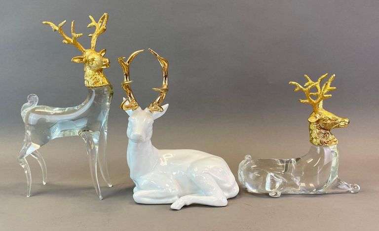Group of 3 Glass and Porcelain Reindeer Figurines - Matthew Bullock ...