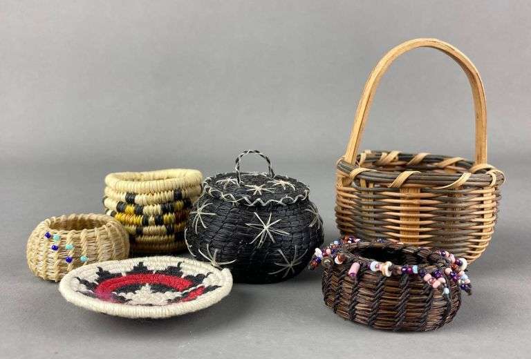 Group of 6 Native American Miniature Baskets and Bowl - Matthew Bullock ...