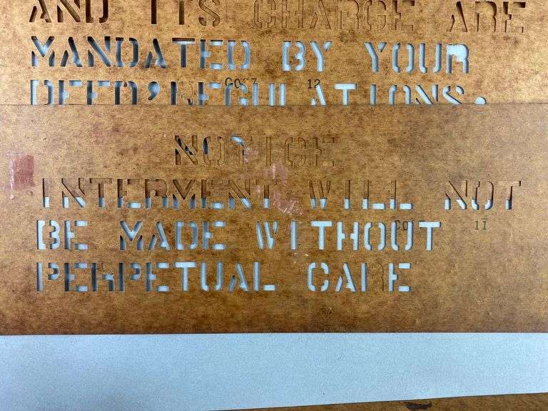 Group of 6 Vintage Cemetery Sign Stencils - Matthew Bullock Auctioneers