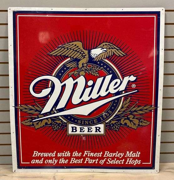 Large Miller Beer Logo Metal Advertising Sign - Matthew Bullock Auctioneers