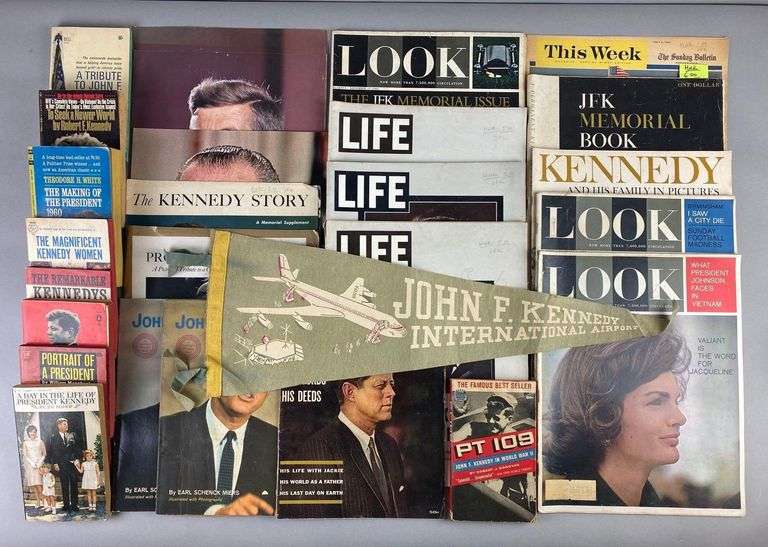 Group of 27 Vintage 1960s John F. Kennedy Magazines, Books and Pennant ...