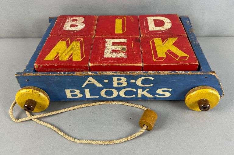Vintage ABC Blocks Tow Wagon and Blocks - Matthew Bullock Auctioneers