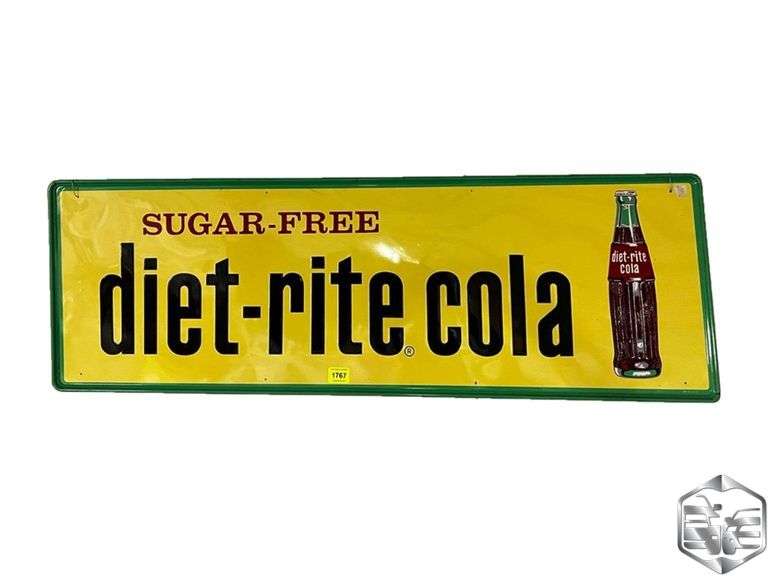 SUGAR-FREE DIET-RITE COLA W/BOTTLE LOGO SINGLE-SIDED TIN EMBOSSED SIGN ...