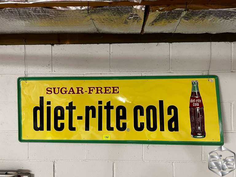 SUGAR-FREE DIET-RITE COLA W/BOTTLE LOGO SINGLE-SIDED TIN EMBOSSED SIGN ...