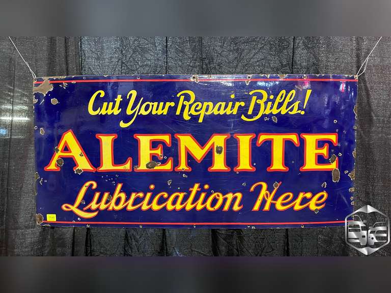 ALEMITE SINGLE-SIDED PORCELAIN SIGN - Trucks & Auto Auctions