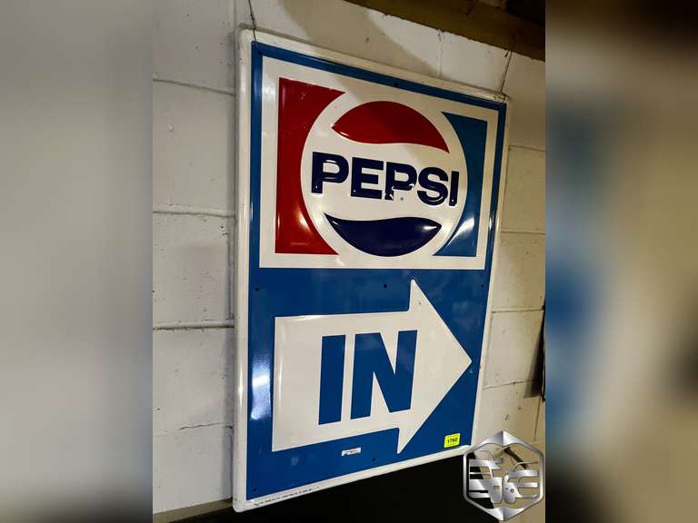 PEPSI LOGO "IN" W/RIGHT-POINTING ARROW SINGLE-SIDED TIN EMBOSSED SIGN ...