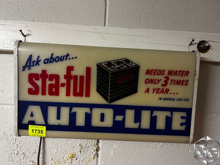 AUTO-LITE STA-FUL BATTERY PLASTIC LIGHTED SIGN - Trucks & Auto Auctions