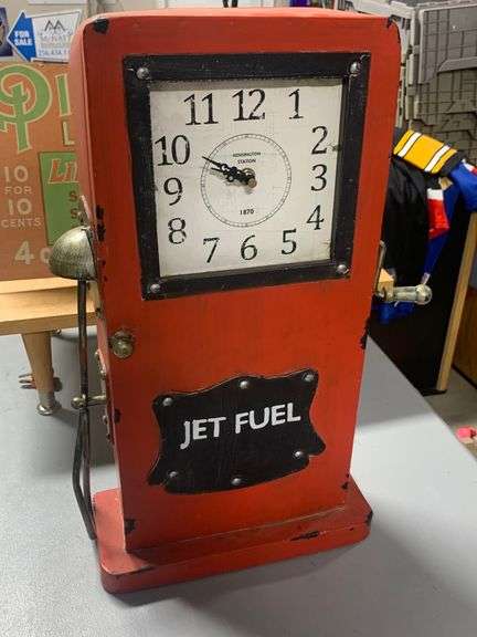 Super neat ALL metal art Jet Fuel pump clock - McNatt Real Estate