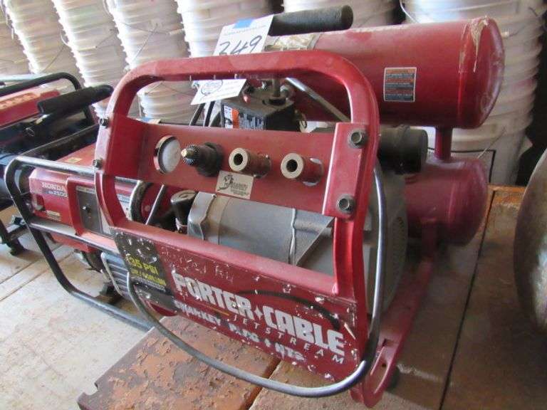 PORTER CABLE TWIN TANK AIR COMPRESSOR 135 PSI - McPherson Auction & Realty