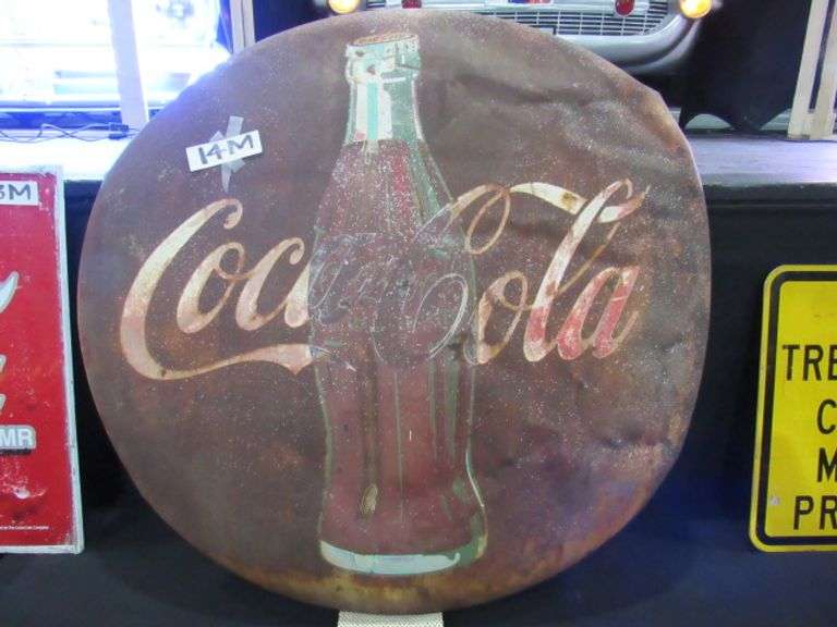36" COCA COLA BUTTON SIGN WITH MOUNTING BRACKETS VERY OLD ORIGIONAL ...