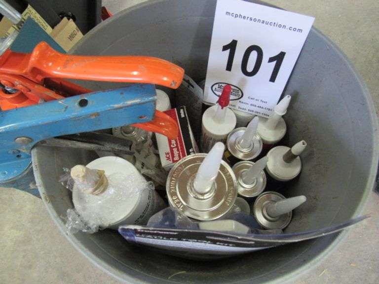 5 GAL. BUCKET FULL OF CAULKING AND CAULKING GUNS - McPherson Auction ...