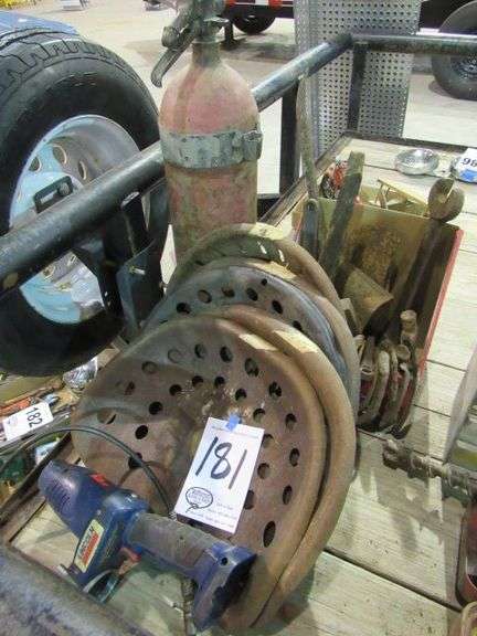 GROUP OF TIN IMPLEMENT SEATS, LINCOLN CORDLESS GREASER (CONDITION ...