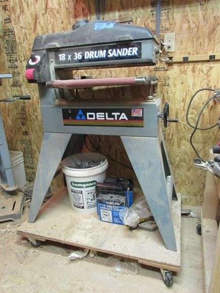 DELTA MODEL 31-250 DRUM SANDER - 18" X 36" ON STAND AND ROLLING BASE ...
