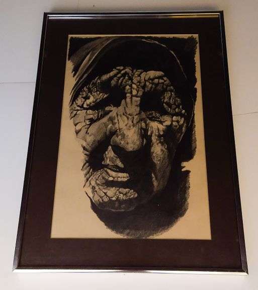 14X20 FRAMED ORIGINAL PENCIL DRAWING BY ARIKARA ARTIST DAVE RIPLEY, OF ...
