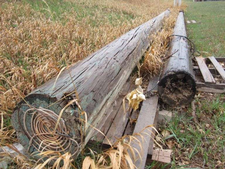 2- USED HIGHLINE POLES, BOTH ARE APROX 36' LONG, ONE IS 12"+ AT THE ...