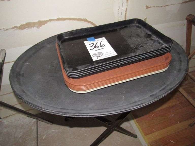 WAITRESS TRAY STAND AND 13 TRAYS - McPherson Auction & Realty