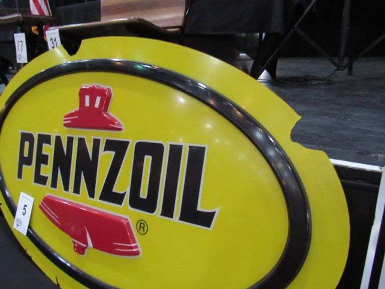 Large heavy plastic Pennzoil Sign 60”L X 36”W - McPherson Auction & Realty