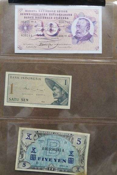 1977 19 FRANCS BANKNOTE S WISS - ONE 1964 SATU SEN CURRENCY INDONESIA ...