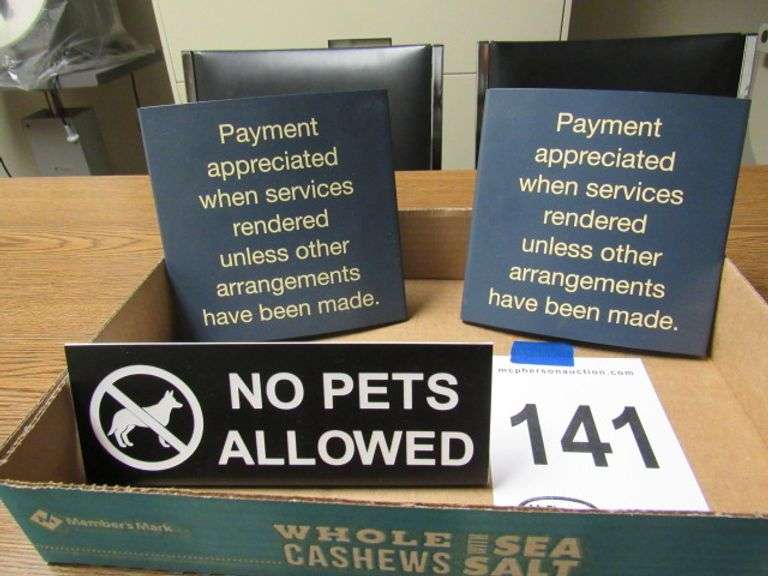 3 FRONT COUNTER SIGNS - McPherson Auction & Realty