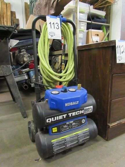 KOBALT QUIET TECH TWIN TANK 4.3 GALLON AIR COMPRESSOR WITH HOSE ...
