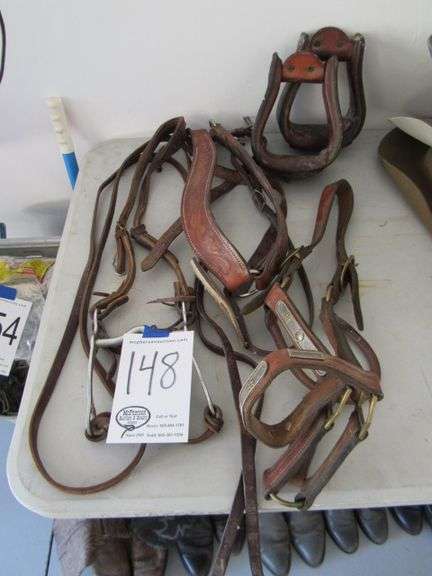 LEATHER HEADSTALL AND BIT WITH LEATHER SPLIT REINS LEATHER BREAST ...