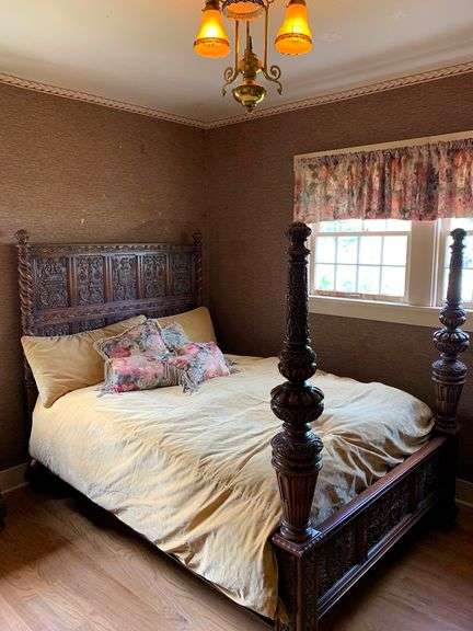 HAND CARVED GERMAN BEDROOM SET - FULL SIZE BED WITH HEAD BOARD FOOT ...