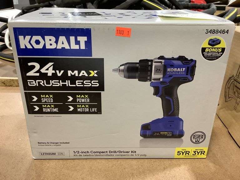 Kobalt 24v Max Brushless 1/2in. Compact drill/driver kit, 1 battery ...