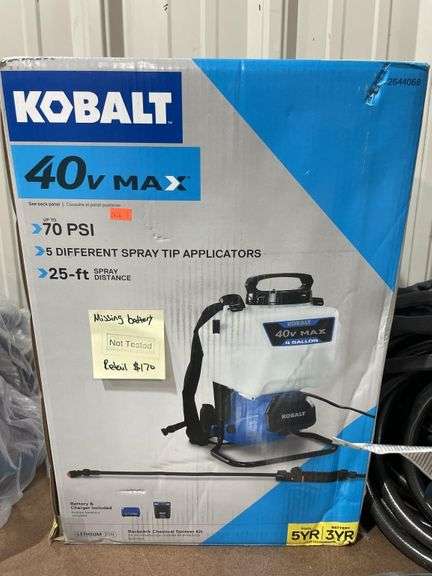 Kobalt 40 V Backpack Sprayer Missing Battery - Metzger Property ...