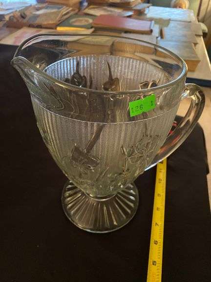 Antique Iris pattern clear depression glass pitcher - Metzger Property ...