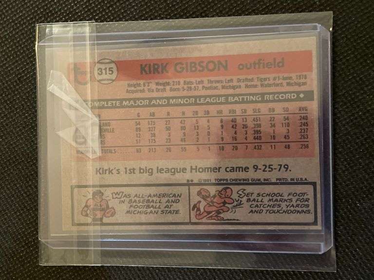 1981 Topps #315 Kirk Gibson rookie card - Metzger Property Services LLC