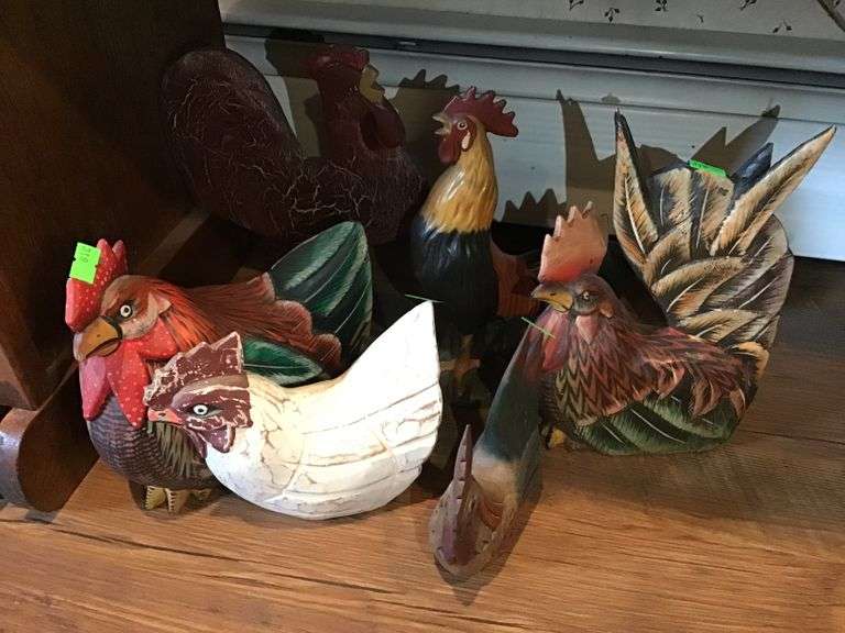 Wood carved Rooster collection - Metzger Property Services LLC