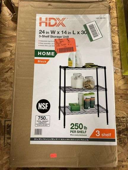 3 shelf storage unit, 24 in. W x 14 in. L x 30 in. H - Metzger Property ...