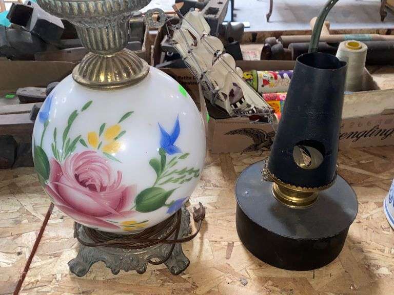 Hand-painted lamp base and oil lamp - Metzger Property Services LLC