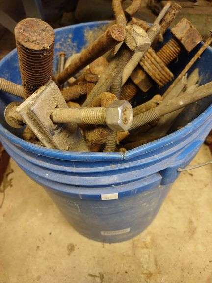 Bucket of assorted bolts, anchors, fasteners, etc. - Metzger Property ...