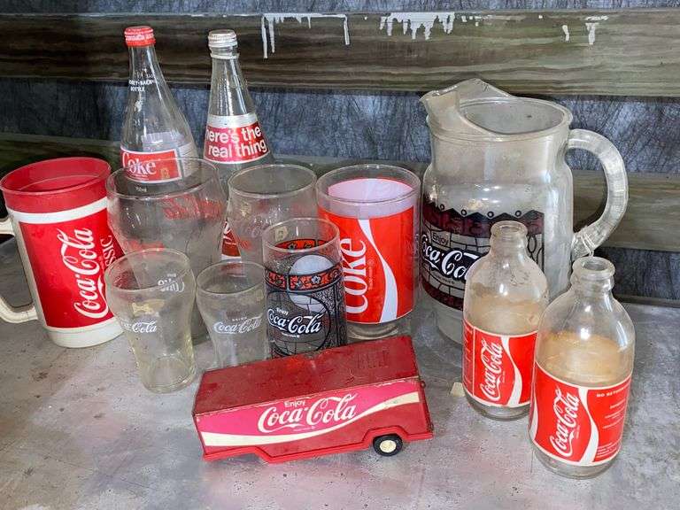 Coca-Cola items including tractor trailer made by Buddy L., pitcher ...