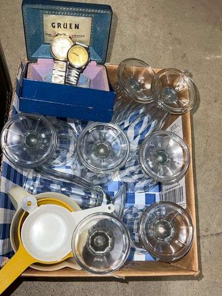 (2) Watches - Bionda (cracked crystal) Elgin, Pyrex Glass Loaf Pans ...