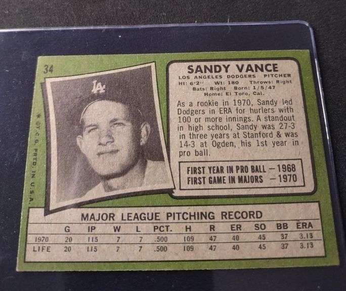 1 Sandy Vance Dodgers Pitcher TCG Baseball Card - Metzger Property ...