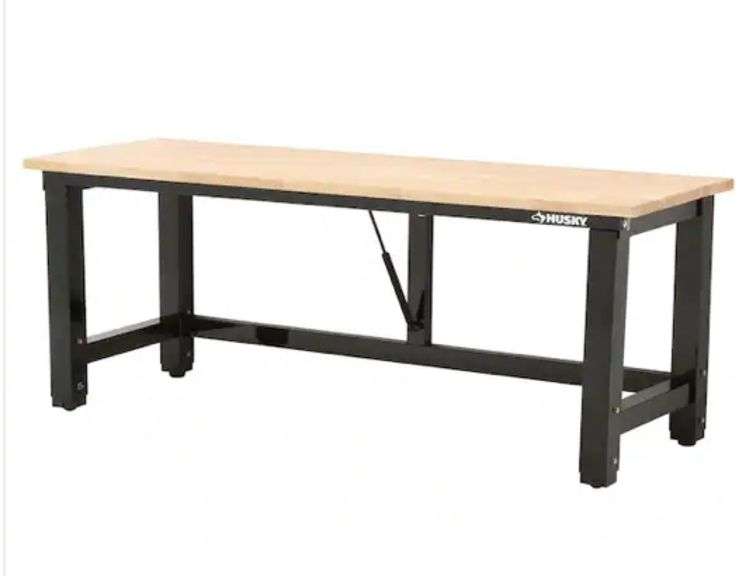Husky 6 ft. Folding Adjustable Height Solid Wood Top Workbench in Black ...