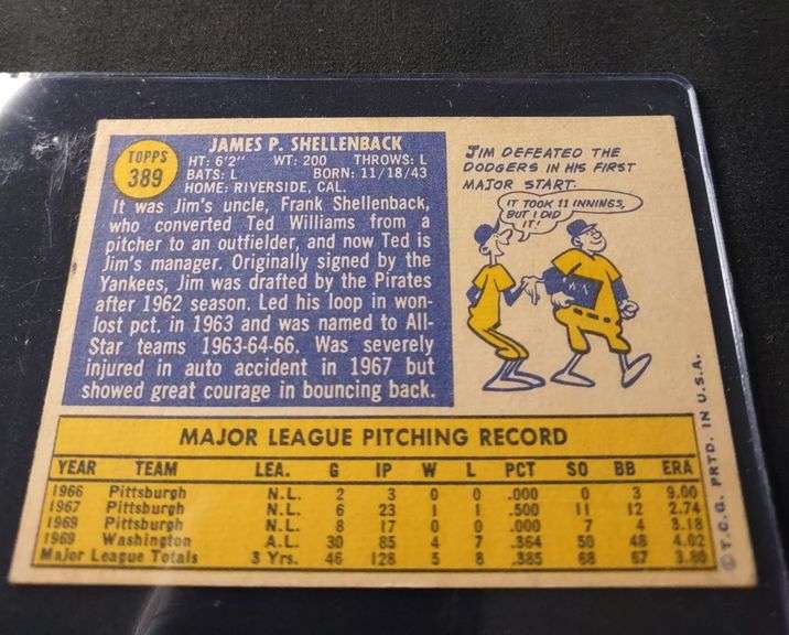 1 Jim Shellenback Pitcher Senators Baseball Card - Metzger Property ...