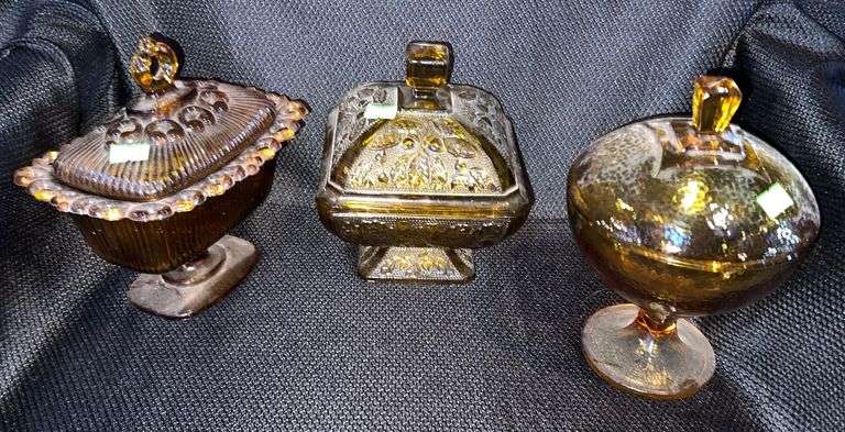 Vintage glass oak leaf & acorn candy dish, square box w/ cover, Indiana ...