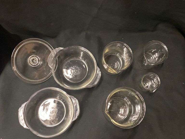 Pyrex glass beakers-one is chipped, Fire-King glass casserole dishes ...