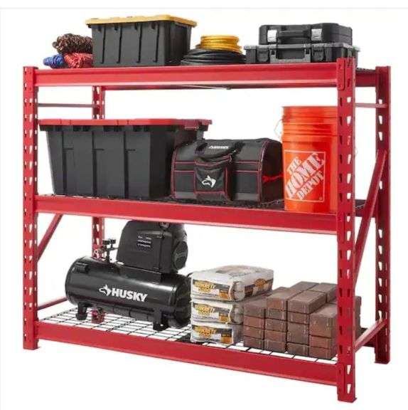 Husky 3-Tier Heavy Duty Industrial Welded Steel Garage Storage Shelving ...