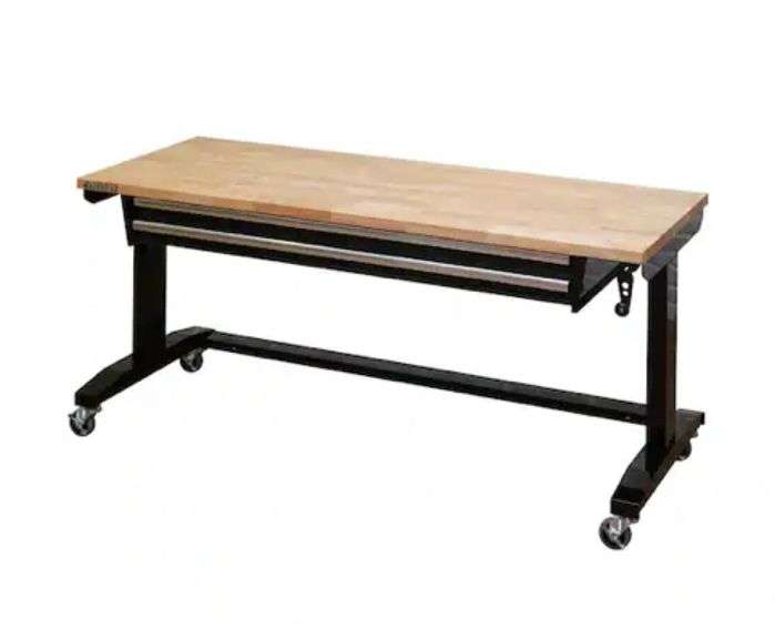 Husky 62 in. Adjustable Height Workbench Table with 2-Drawers in Black ...