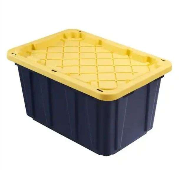 HDX 12 Gal. Tough Storage Tote in Black with Yellow Lid - Metzger ...